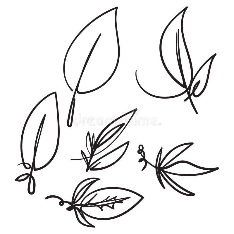 Hand Drawn Leaf Simple Icon Set Doodle Illustration Stock Vector ...