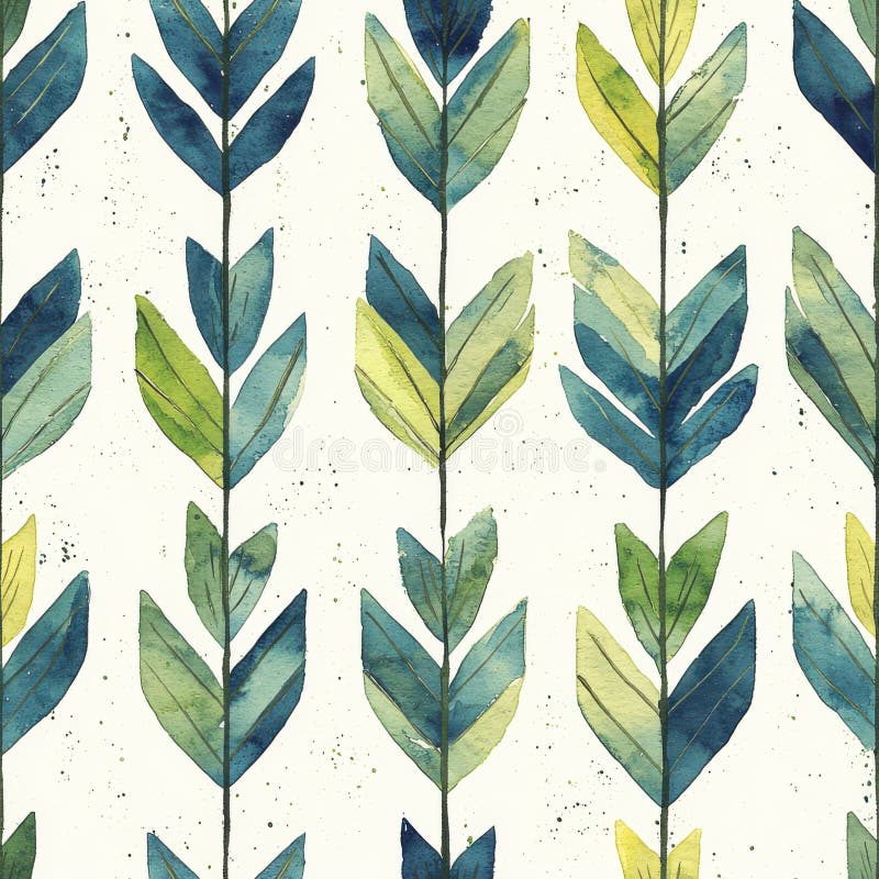 Hand Drawn Leaves in Soft Green and Blue Tones Create Serene Pattern ...