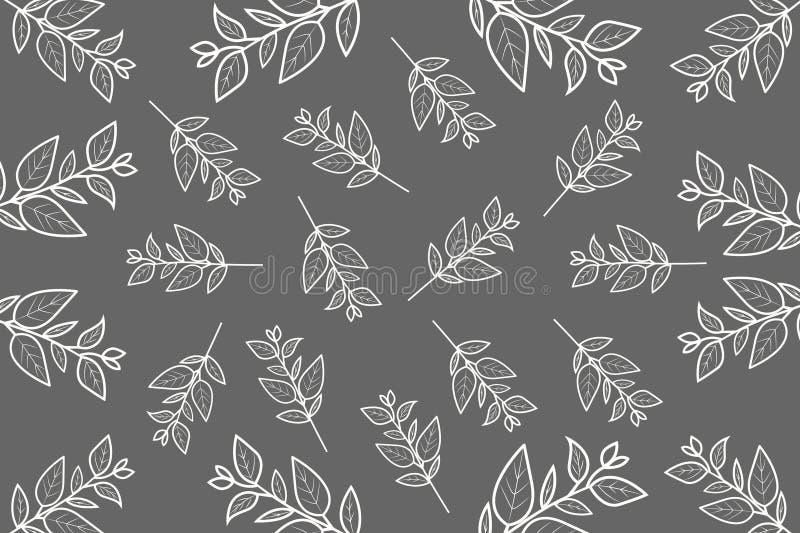 Hand Drawn Leaves Wallpaper Vector Illustration on Grey Background ...