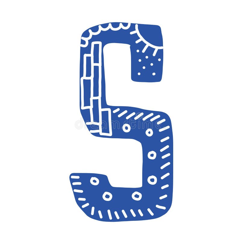 Hand Drawn Letter S with a Pattern Inside. Blue is the Trend Color ...