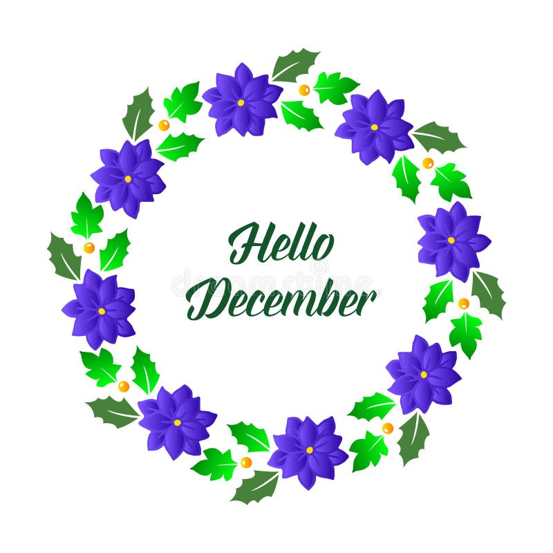 Hand Drawn Lettering Hello December, with Bright Purple Flower Frame ...