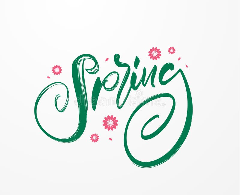 Hand Drawn Lettering of Spring. Handwritten Modern Brush Calligraphy ...