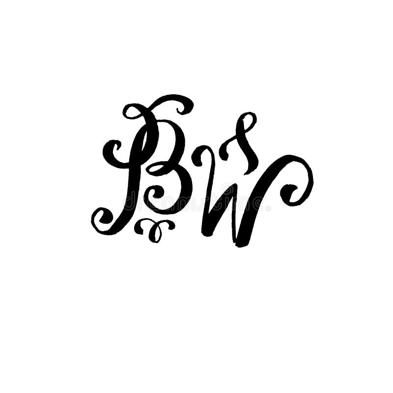 Hand Drawn Letters B and W for Wedding Logo Monogram Design on White ...