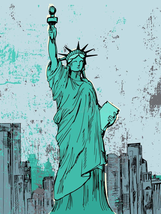 Hand Drawn Liberty Statue - Vector Stock Vector - Illustration of ...