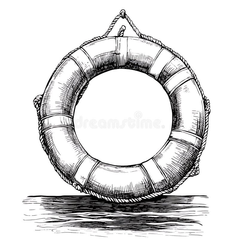 Hand-drawn Life Preserver Hanging on Rope Ink Sketch Stock Illustration ...