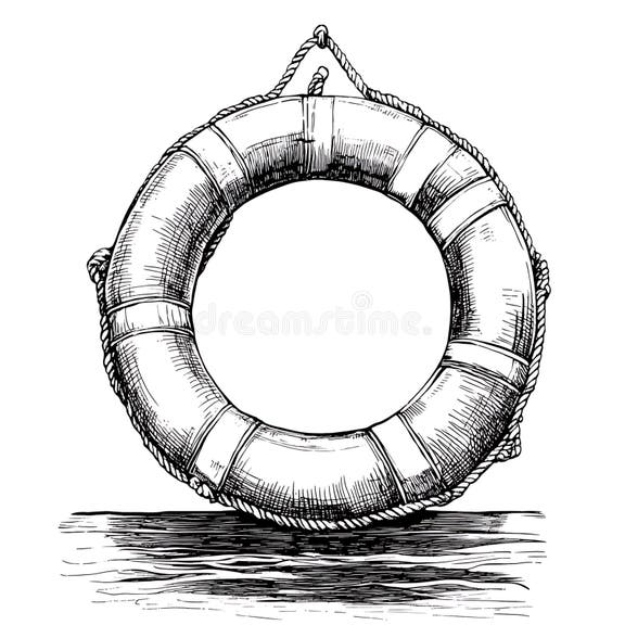 Hand-drawn Life Preserver Hanging on Rope Ink Sketch Stock Illustration ...