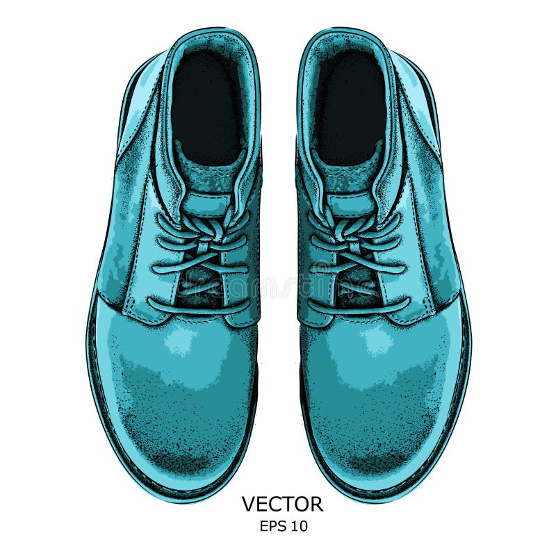 Hand Drawn Light Blue Shoe. Shoe in Retro Style, Walk Concept. Vector ...