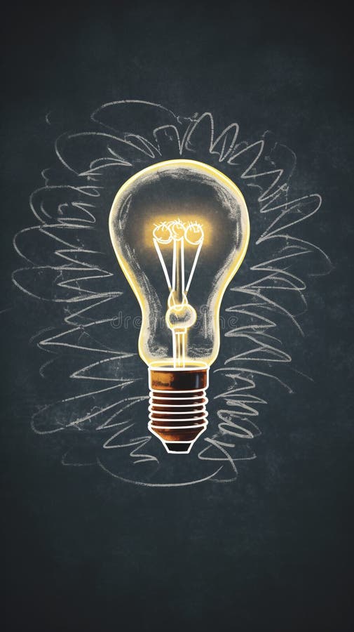 Hand-drawn Light Bulb on Chalkboard Symbolizing Creativity Stock ...