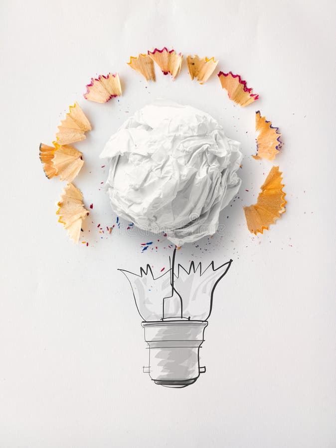 Hand Drawn Light Bulb and Crumpled Paper Stock Image - Image of paper ...