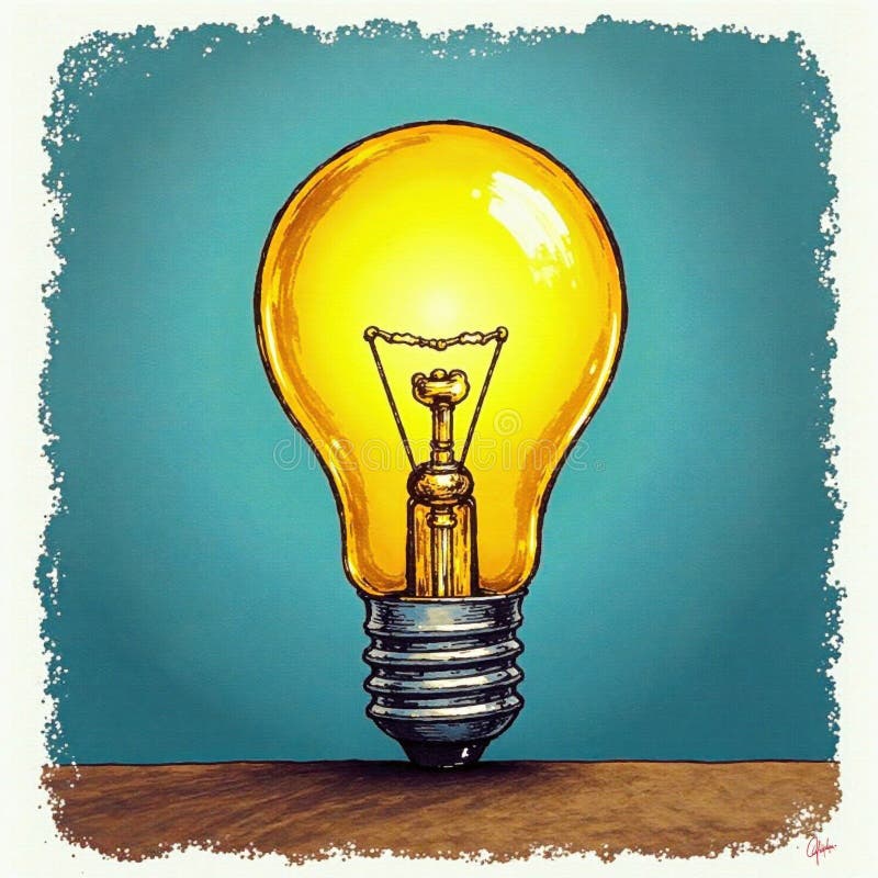 Hand-drawn Light Bulb with Rough Edges and Subtle Shading, Artistic ...