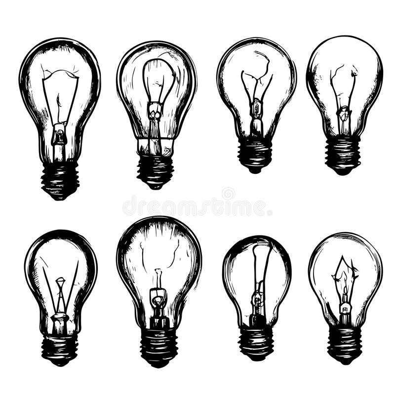 Hand Drawn Light Bulb. Vector Illustration. Vector Light Bulb Icon with ...