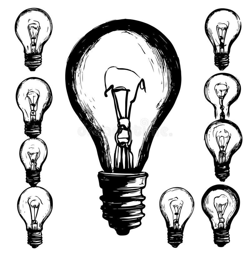 Hand Drawn Light Bulb. Vector Illustration. Vector Light Bulb Icon with ...