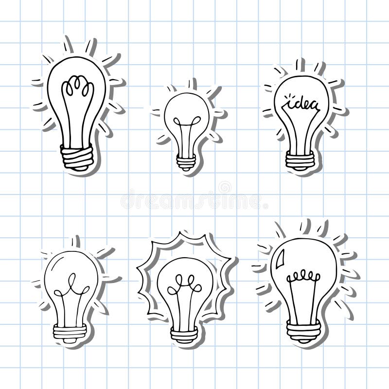Hand Drawn Light Bulbs. Doodle Light Bulb. Idea Concept. Sketch ...