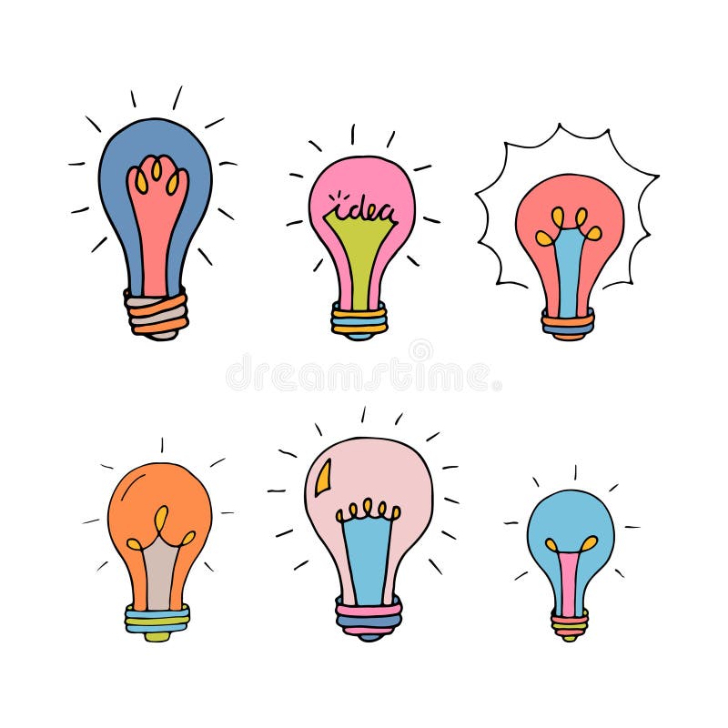 Hand Drawn Light Bulbs. Doodle Light Bulb. Idea Concept Stock Vector ...