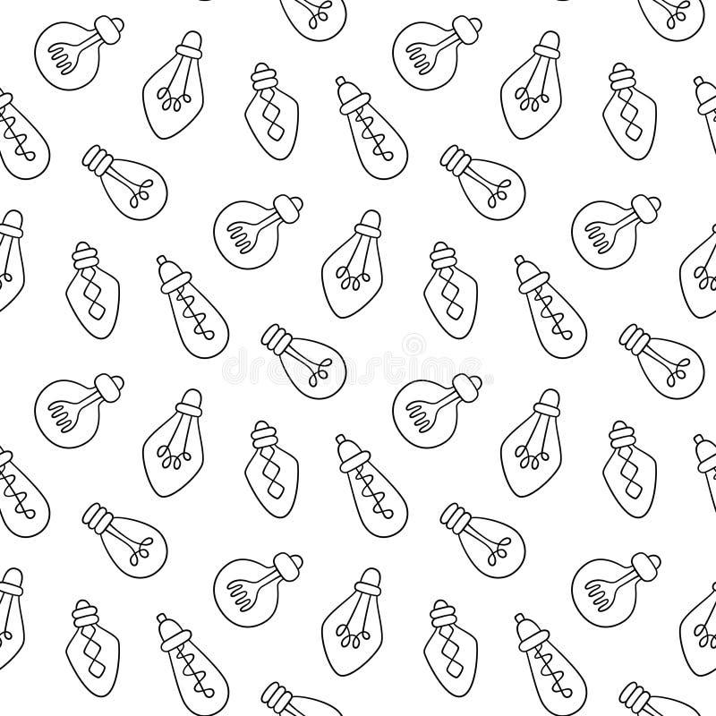 Hand Drawn Light Bulbs Seamless Pattern. Different Loft Lamps in Doodle ...