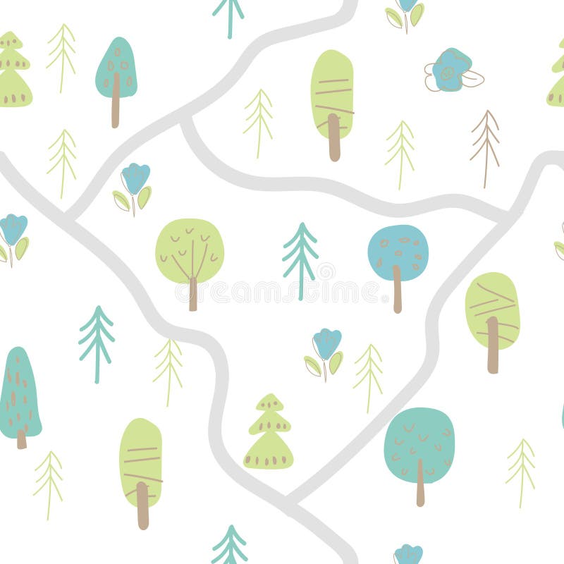 Hand Drawn Light Seamless Pattern with Trees Stock Illustration ...