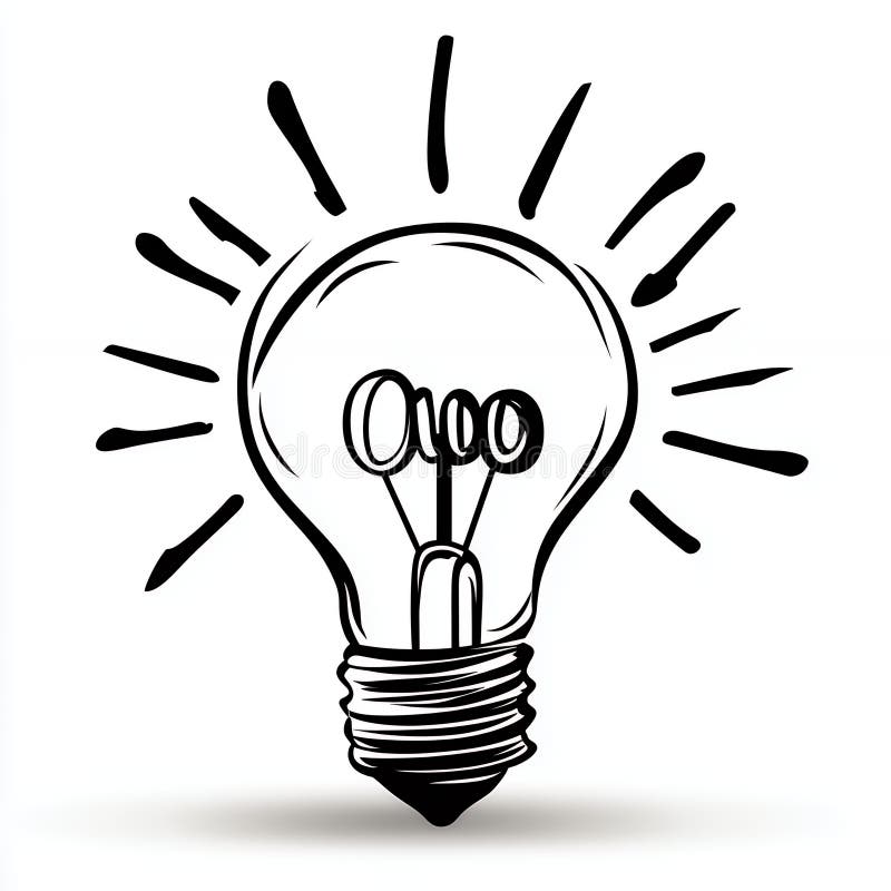 Hand Drawn Lightbulb Illustration Black Ink on White Background Stock ...