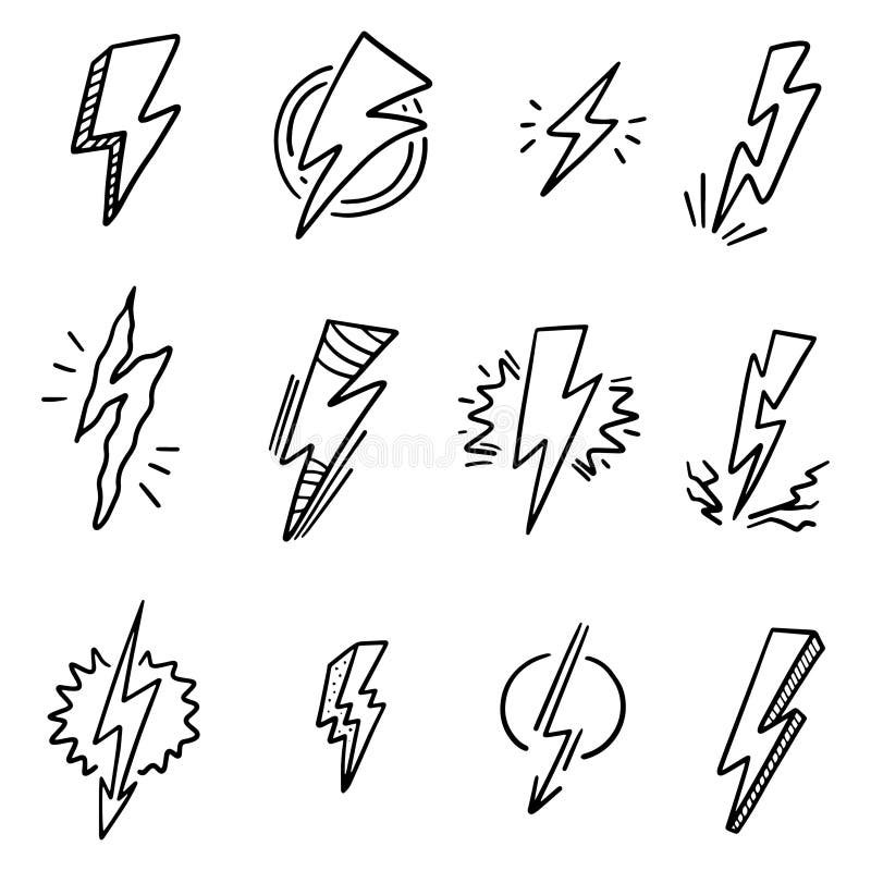 Hand Drawn Lightning in Abstract Doodle Line Style Stock Illustration ...