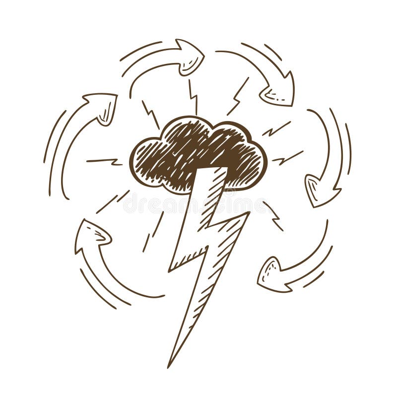 Hand Drawn Lightning Bolt and Cloud Symbolizing Energy and Creativity ...