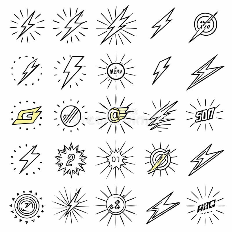 24 Hand-Drawn Lightning Bolt Illustrations - Dynamic & Energetic Vector ...