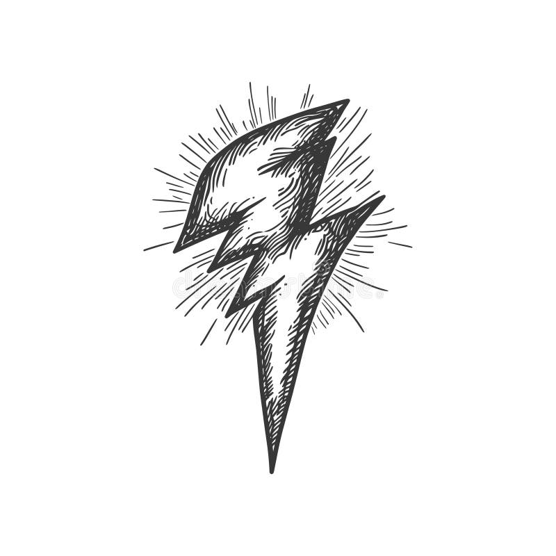 Hand-Drawn Lightning Bolt Sketch, Energy Power Symbol Illustration ...