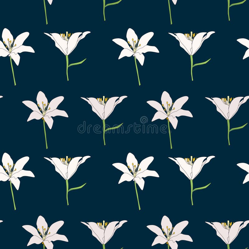 Hand Drawn Lilly Flower Seamless Pattern Background. Vector ...