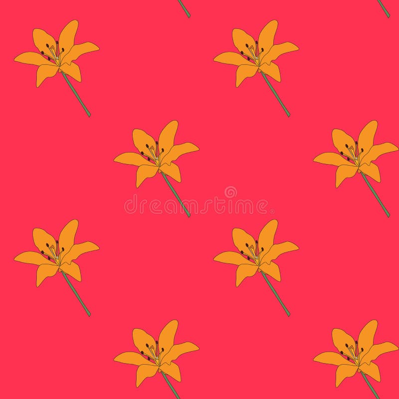 Hand Drawn Lilly Flower Seamless Pattern Background. Vector ...