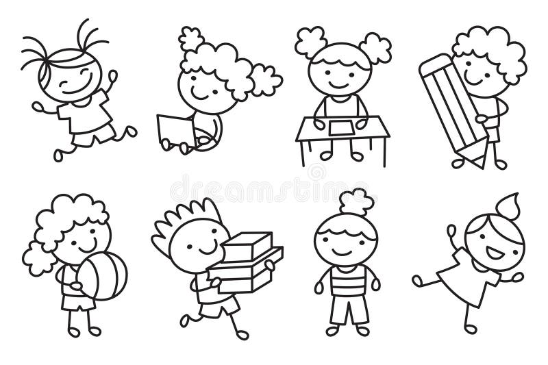Hand Drawn Line Art Characters Stock Illustration - Illustration of ...