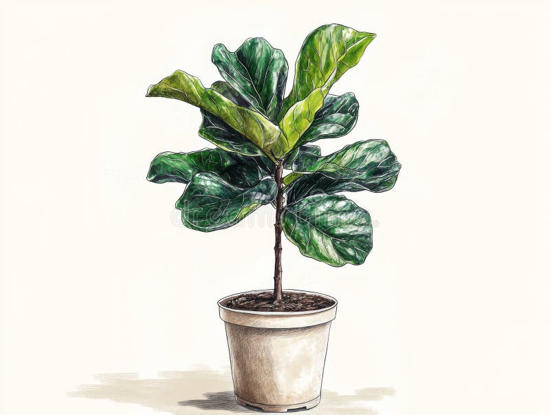 This Hand Drawn Line Art Features the Fiddle Leaf Fig (Ficus Lyrata) on ...