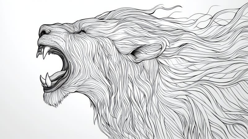 Hand-drawn Line Art Illustration of a Lion in Ink Stock Photo - Image ...