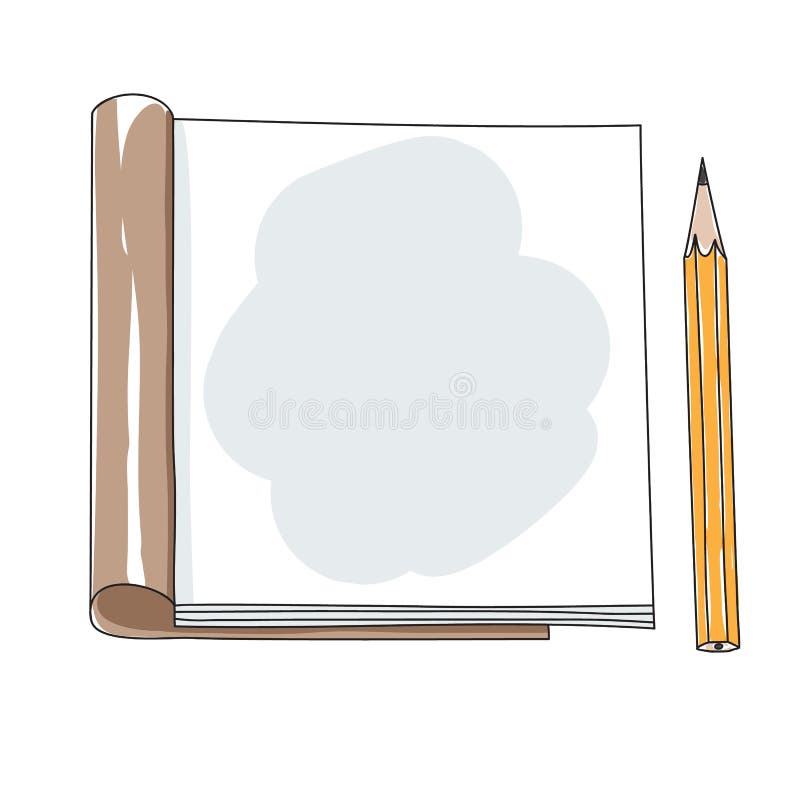 Hand Drawn Line Art Notebook and Yellow Pencil Cute Vector Illustration ...