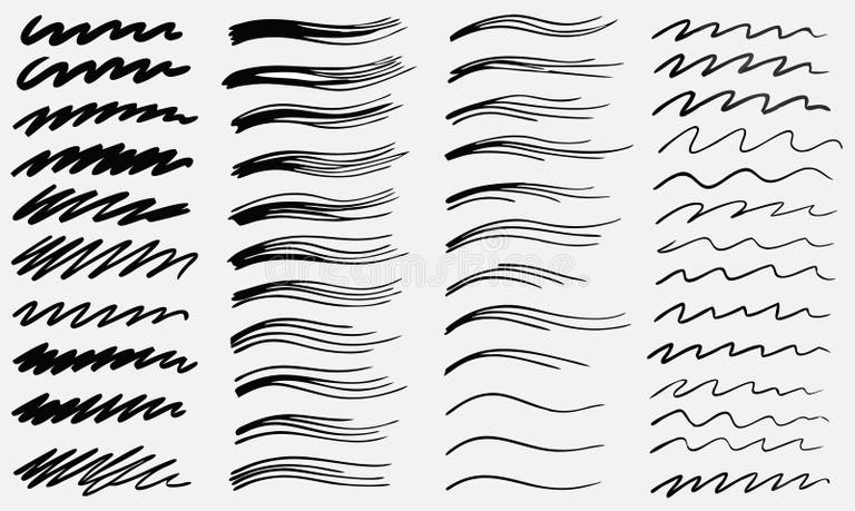 Hand Drawn Line Art Strokes Waves Scribbles Design Elements Stock ...