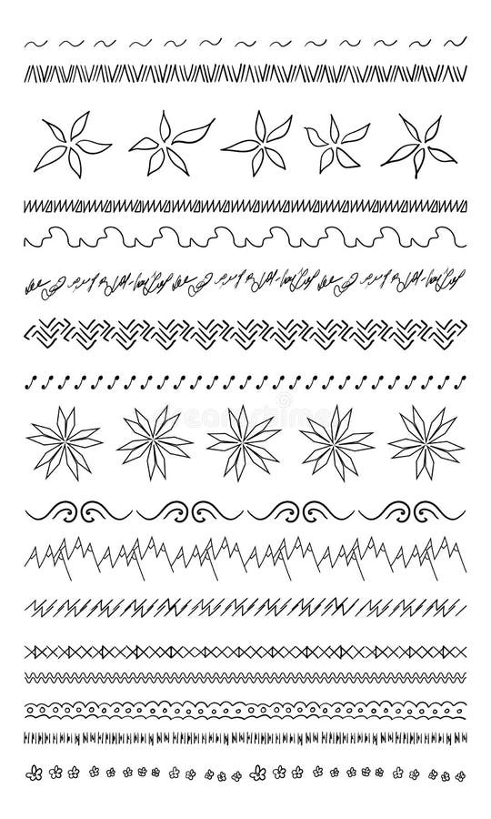 Hand Drawn Line Border Set and Design Elements Stock Vector ...