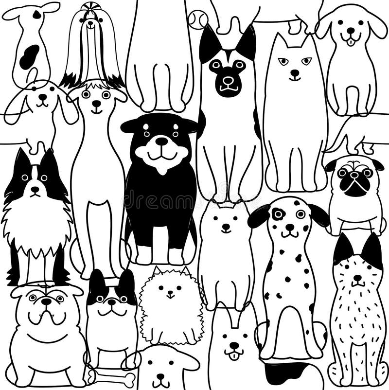 Hand Drawn Line Dogs Seamless Design Stock Image - Illustration of ...