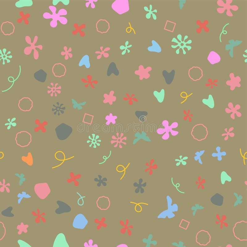 Hand Drawn Line Drawing, Seamless Brown Floral Pattern Stock ...