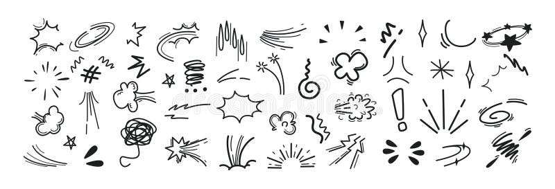 Hand Drawn Line Movement Elements, Doodle Japanese Manga Expression ...