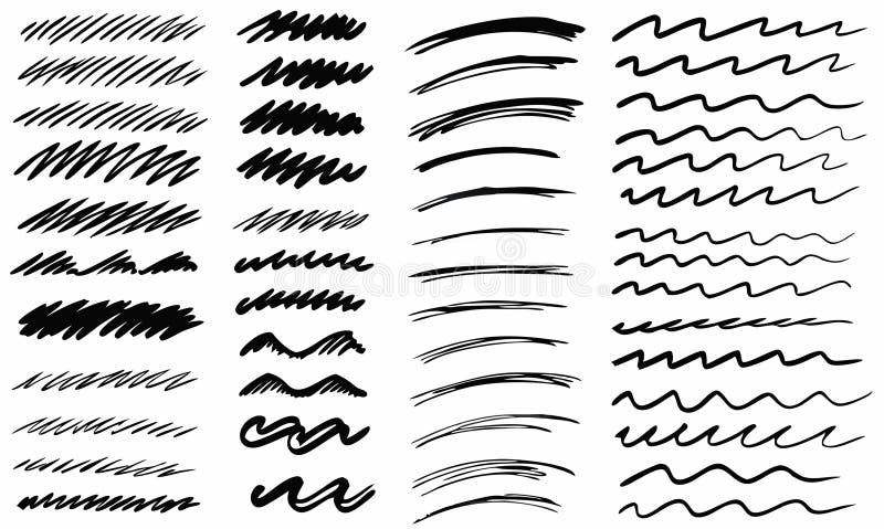 Hand Drawn Line Set Strokes Waves Scribbles Design Elements Stock ...