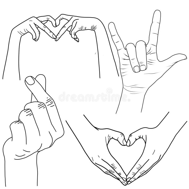 Hand Drawn Line Hand Sign Saying Love Stock Illustration - Illustration ...