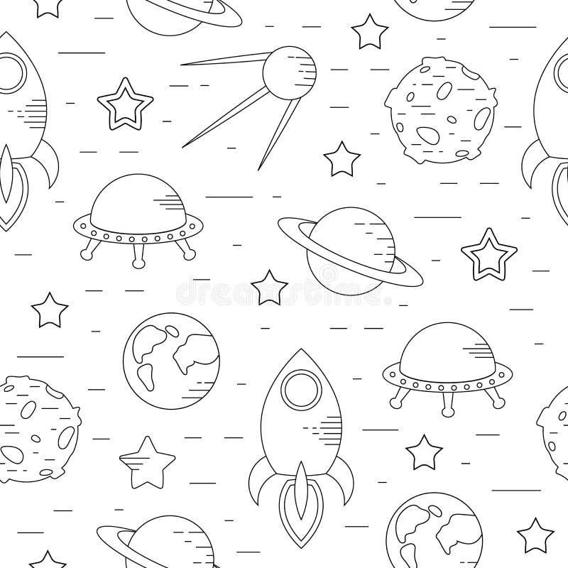 Hand Drawn Space Elements Seamless Pattern. Space Doodle Vector ... Hand Drawn Space Elements Seamless Pattern. Space Doodle Vector ...