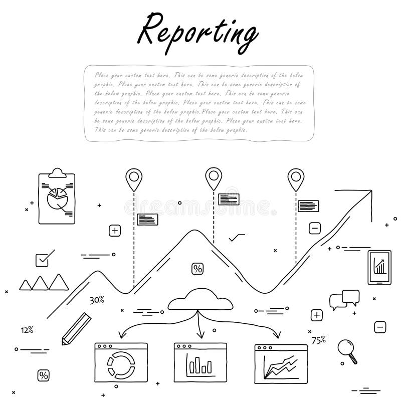 Hand Drawn Line Vector Doodle of Concept of Reporting and Statistics ...