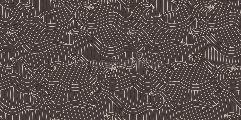 Hand Drawn Linear Waves, Ocean, Sea, Water Seamless Pattern. Dark ...