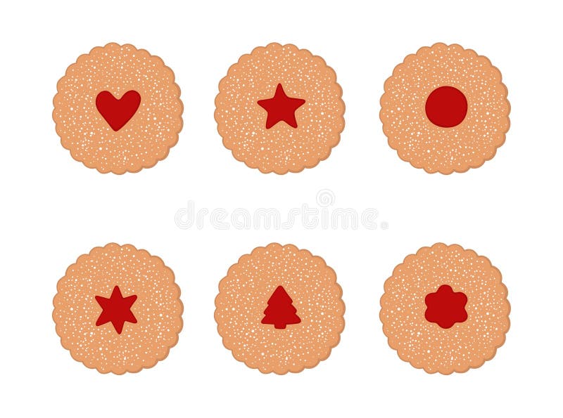 Hand Drawn Linzer Christmas Cookies Set Stock Illustration ...