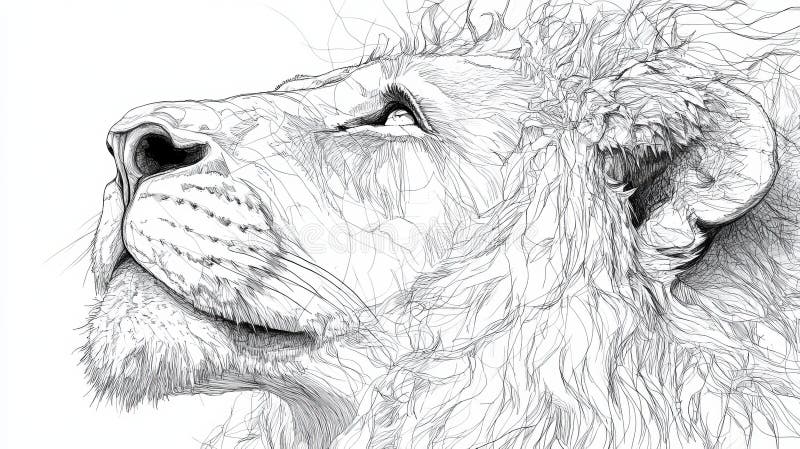 Hand-drawn Lion Line Art Illustration Stock Image - Image of generated ...