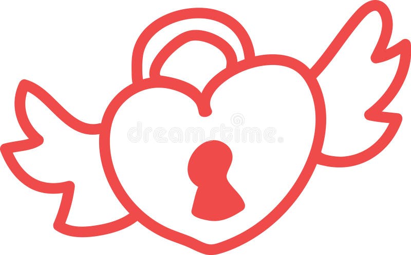 Hand Drawn Lock Heart with Wings Stock Illustration - Illustration of ...