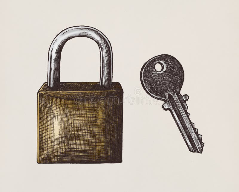 Hand-drawn Lock and Key Illustration Stock Image - Image of information ...
