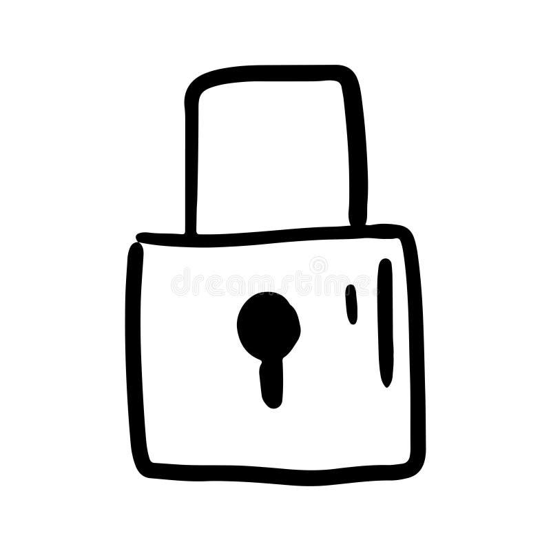 Hand Drawn Lock Padlock. Doodle Protection Security Icon Isolated on ...