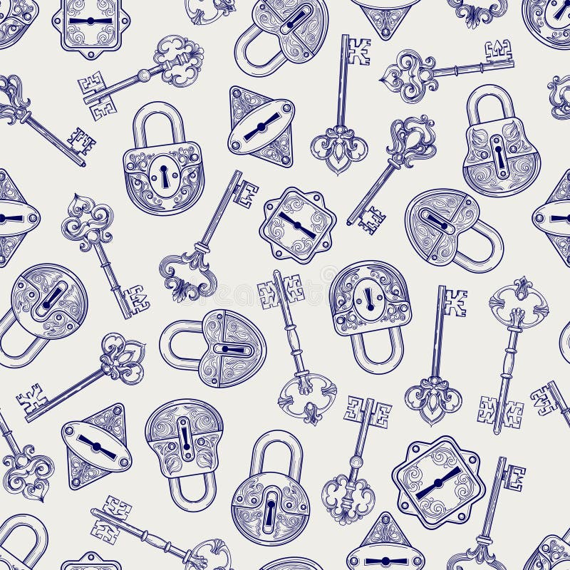 Set of Vintage Keys and Locks Stock Vector - Illustration of door, note ...