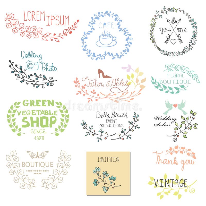 Hand Drawn Logo Templates Set.Branches Stock Vector - Illustration of ...