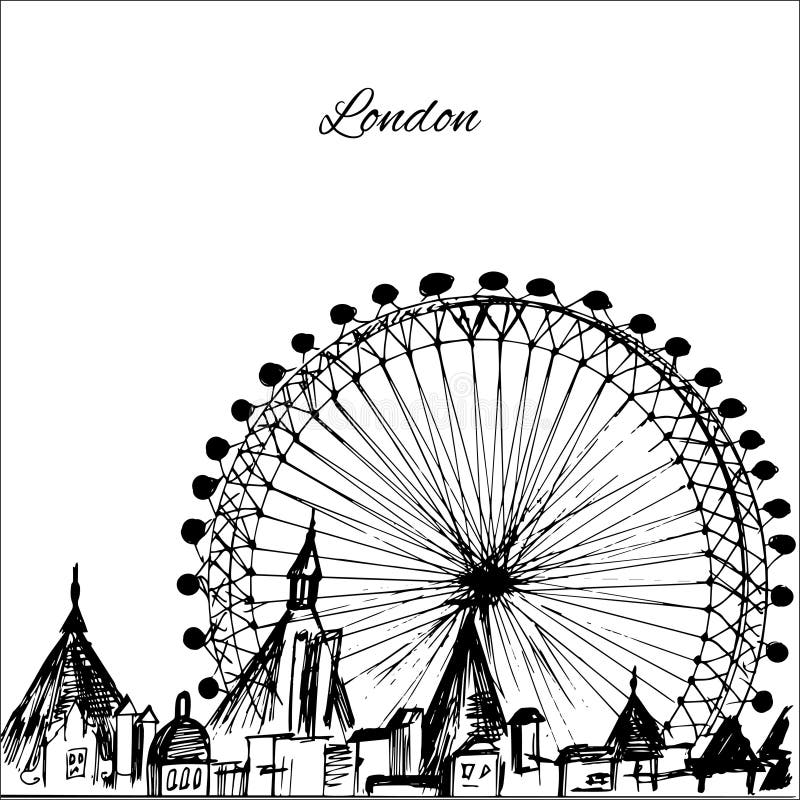 London Wheel Silhouette On White Stock Vector - Illustration of ...