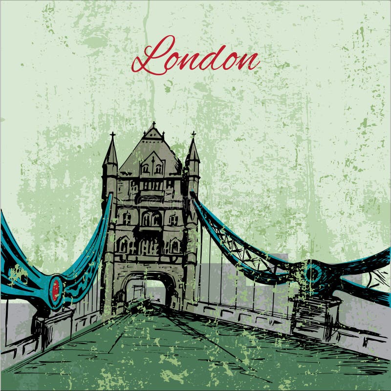 Hand Drawn London Tower Bridge Stock Vector - Illustration of night ...